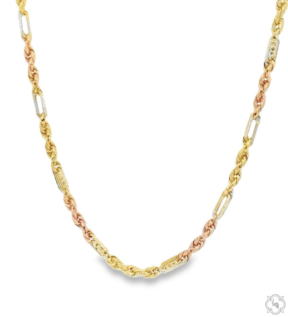 14K Three Tone Gold Solid Figarope Link Chain 18 Inches 3.2mm 70380 ...