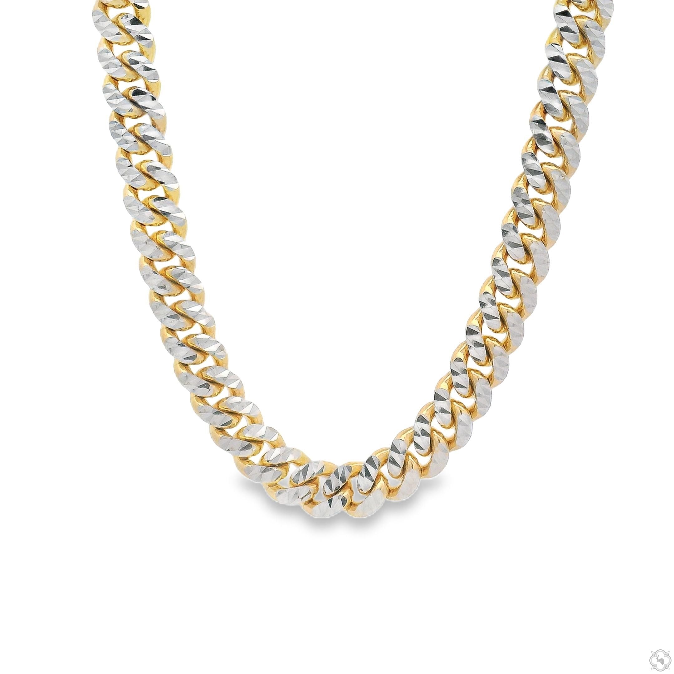 14k Gold Two Tone Diamond Cut Miami Cuban Link Chain 70381 – TraxNYC