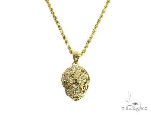 TraxNYC Diamond Lion Pendant and Rope Chain Set 66024